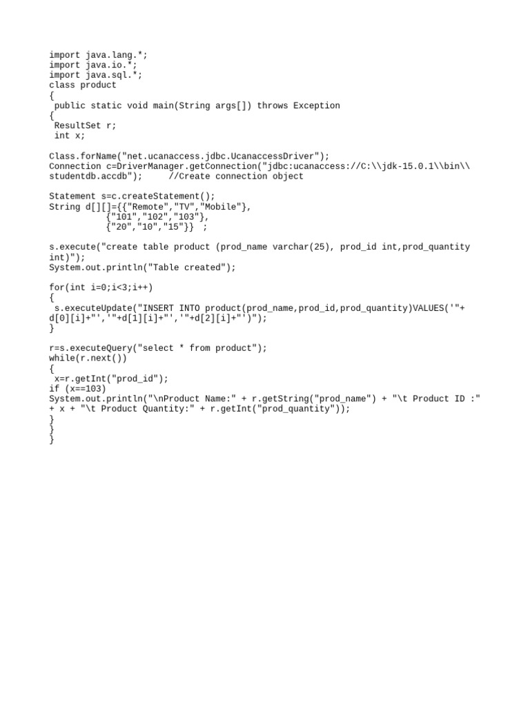 Java Database Connection Demo | PDF