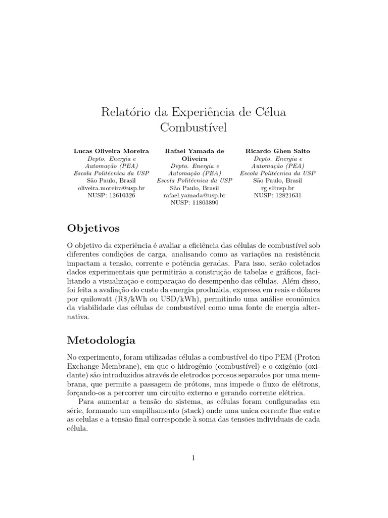 Relatório Energia Experimento 5 | PDF | Rede elétrica | Hidrogênio