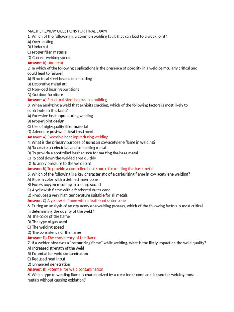 Mach 3 Review Questions For Final Exam | PDF | Soldering | Welding