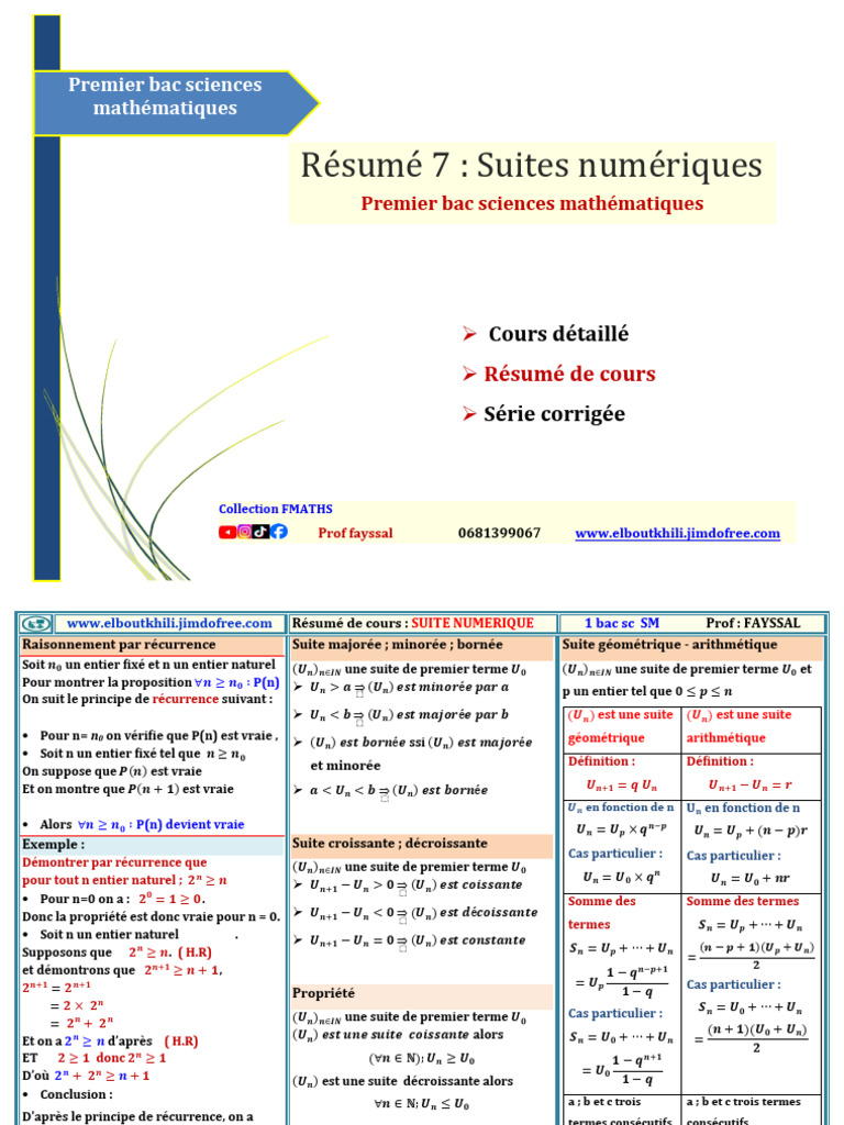 Résumé des suites numériques 1 Bac | PDF | Somme (arithmétique ...