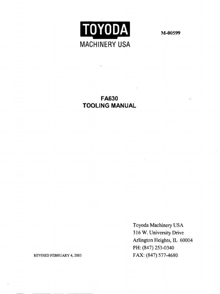 M00599 Tooling Manual For A Fa630 With 6000-12000-14000 RPM Spindle | PDF