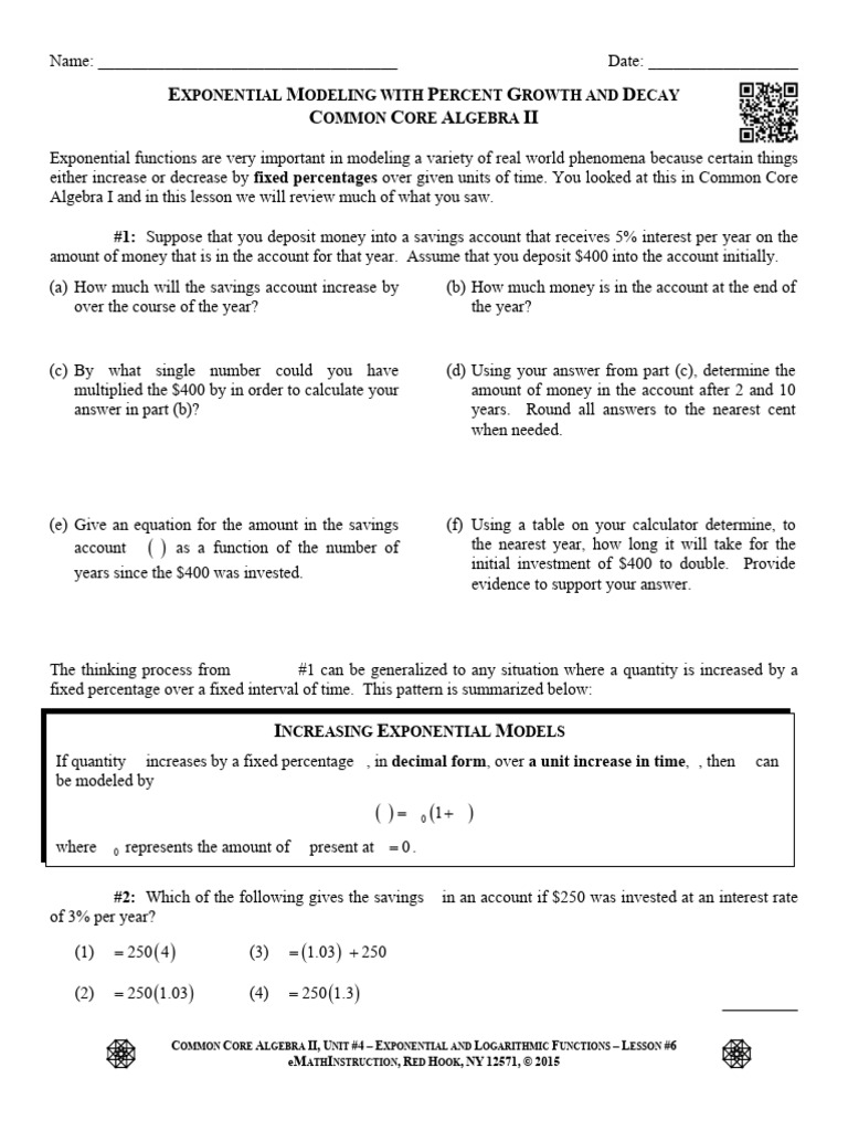 4.6 Exponential Modeling With Percent Growth and Decay | PDF ...
