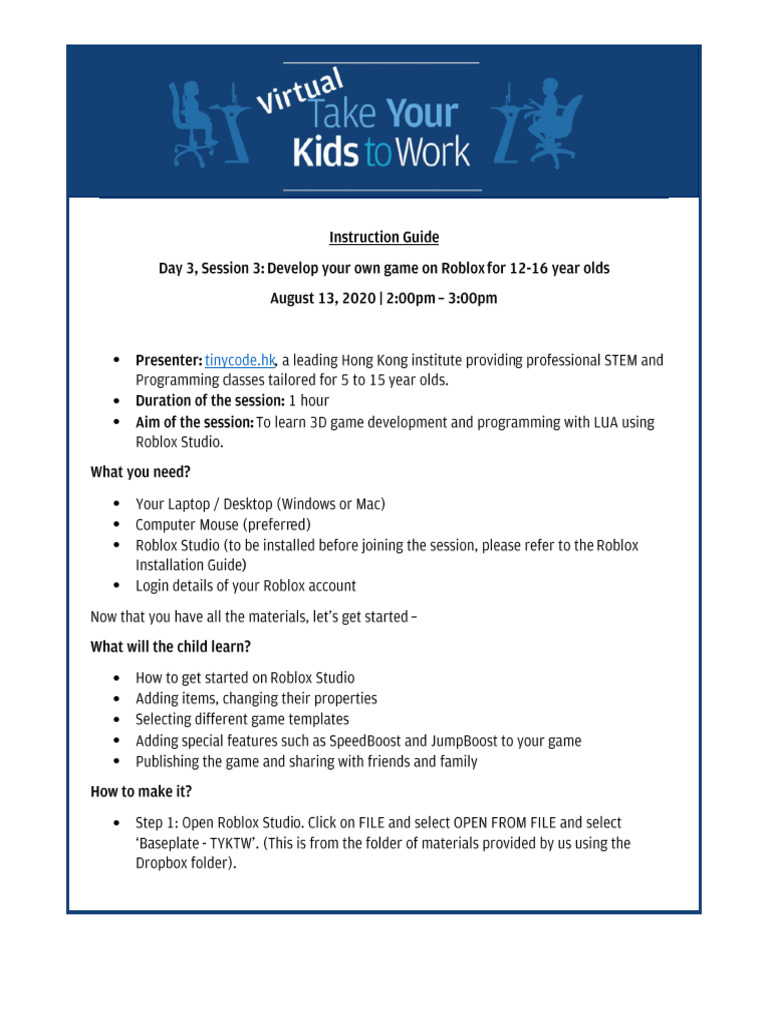 2. Instruction Guide - Day 3, Session 3 Learning to Develop Your Game ...
