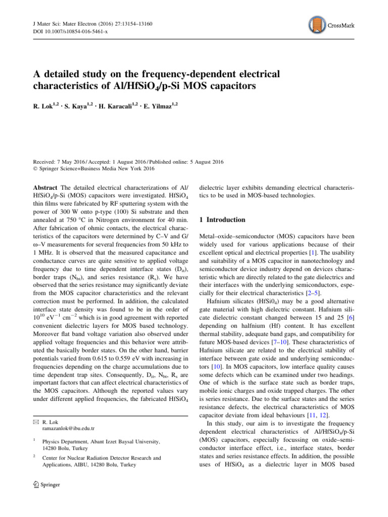 A Detailed Study On The Frequency-Dependent Electrical Characteristics ...