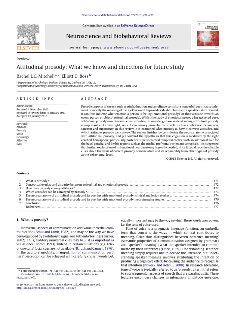 Attitudinal Prosody Insights | PDF | Lateralization Of Brain Function ...