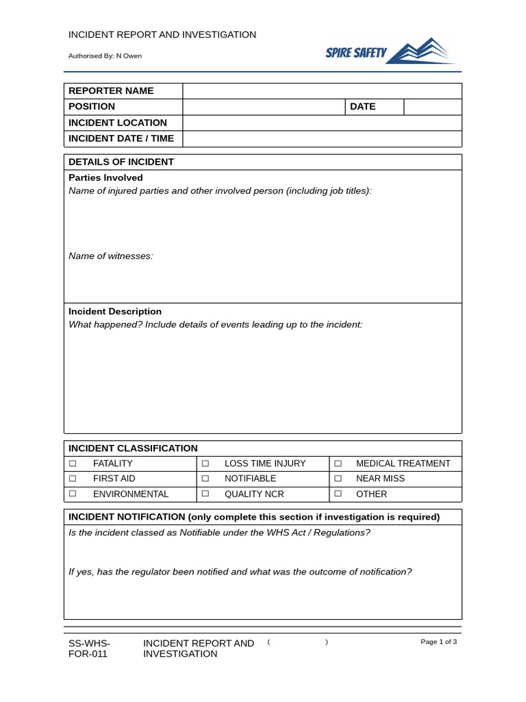 SS WHS FOR 51 Incident Report and Investigation | PDF