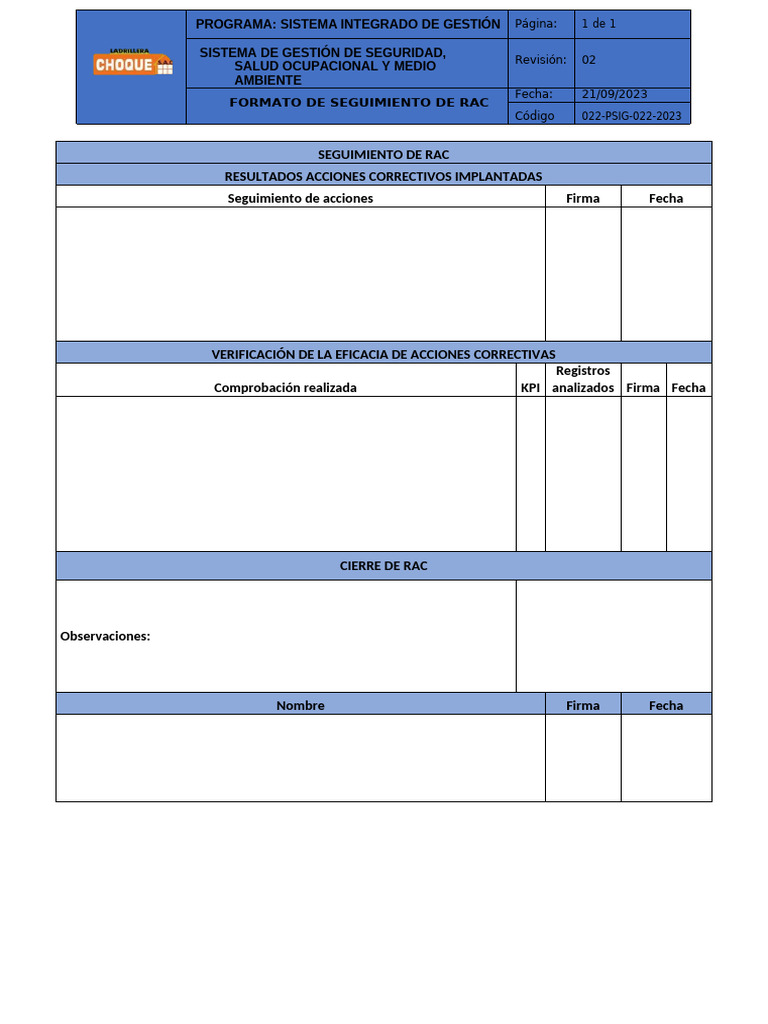 Seguimiento de Rac | PDF