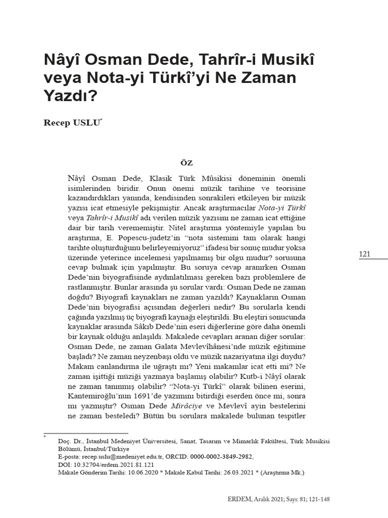 Nâyî Osman Dede, Tahrîr-I Musikî Ne Zaman Yazıldı | PDF