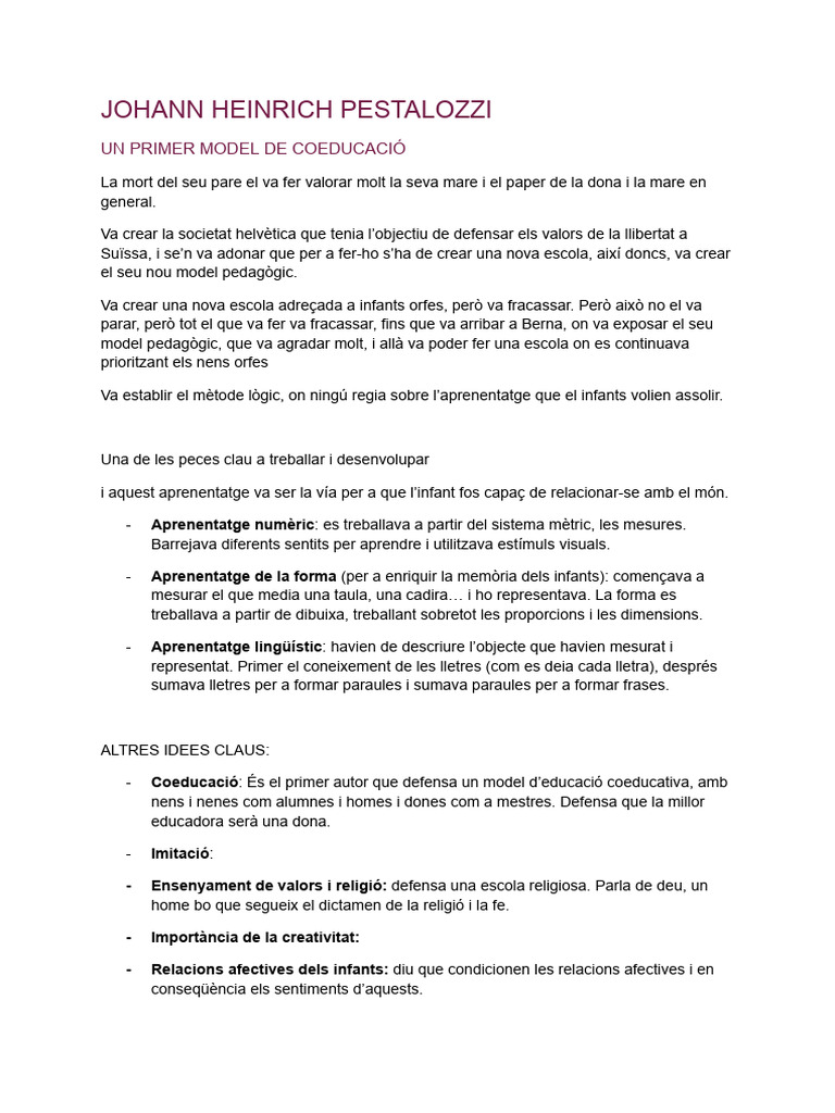 Apunts JOHANN HEINRICH PESTALOZZI PDF | PDF