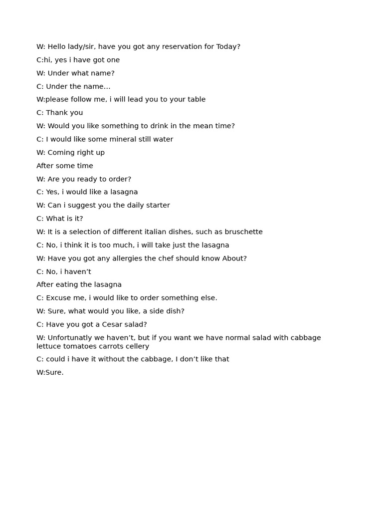 Roleplay at The Restaurant | PDF
