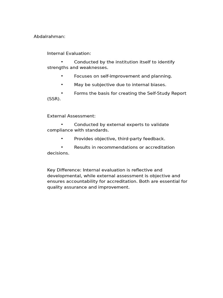 Internal vs. External Evaluation Explained | PDF