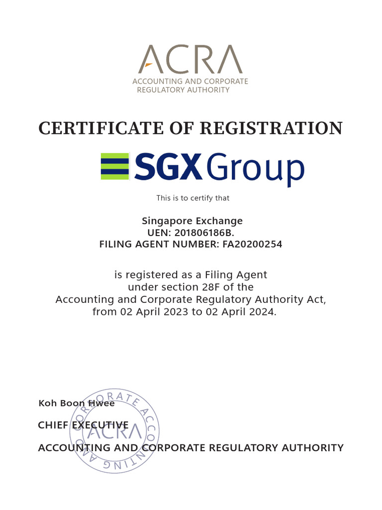 ACRA Filing Agent Registration Certificate | PDF
