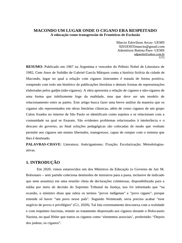 Macondo Um Lugar Onde o Cigano Era Respeitado | PDF | Povo cigano ...