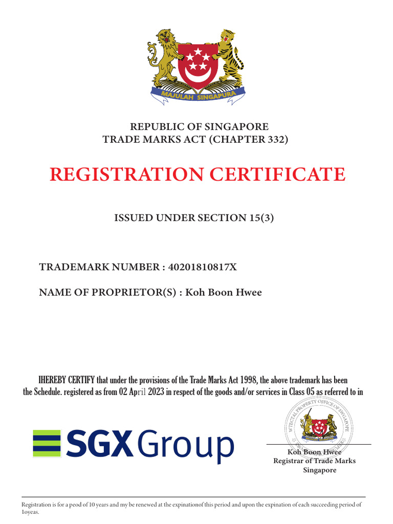 SGX Trademark Registration Certificate | PDF