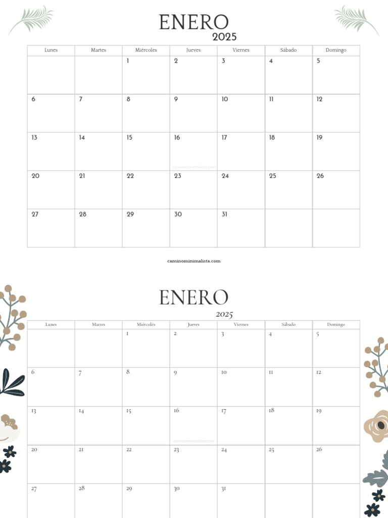 Calendario Enero 2025 | PDF | Calendario