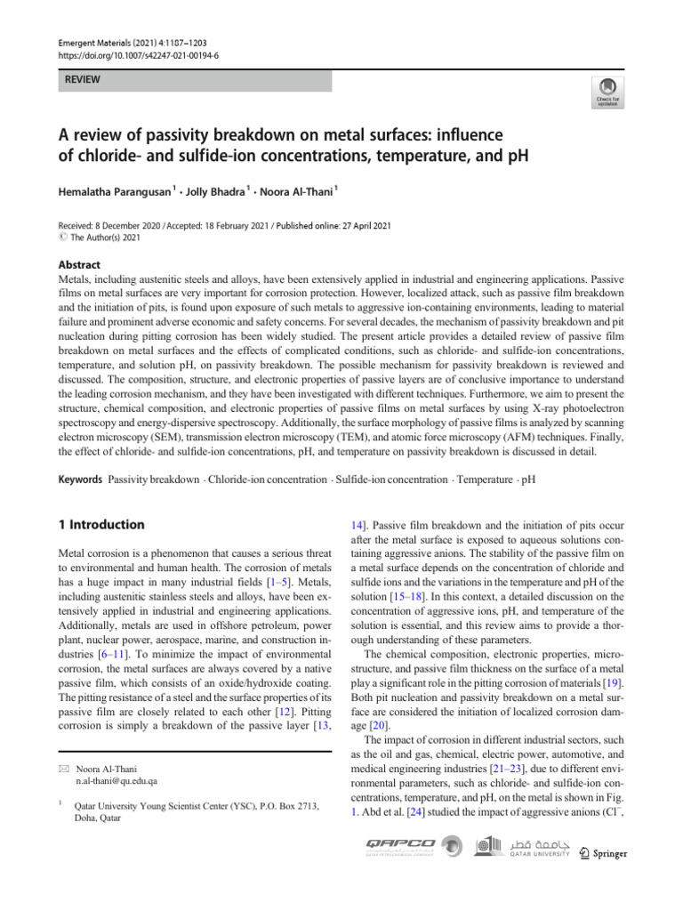 A review of passivity breakdown on metal | PDF | Corrosion | Stainless ...
