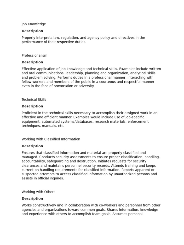 Performance Plan Core Competencies | PDF