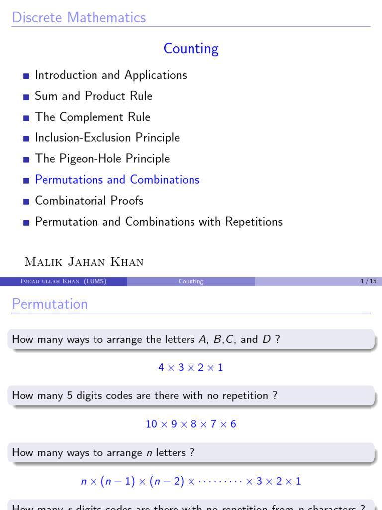CS210 Slides 11 06 Counting Permutation Combination | PDF | Mathematical Concepts | Discrete ...