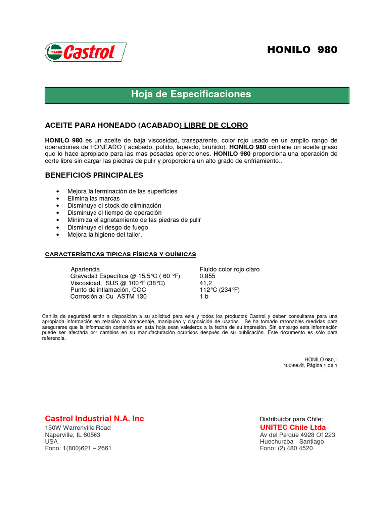 Aceite HONILO 980 para honeado | PDF | Materiales | Química