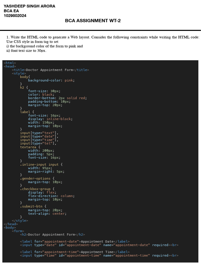 Bca Wt Assignment-2 | PDF | Hypertext | Cascading Style Sheets
