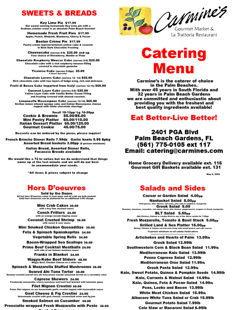 Palm Beach Catering Menu & Services | PDF | Salad | Sushi