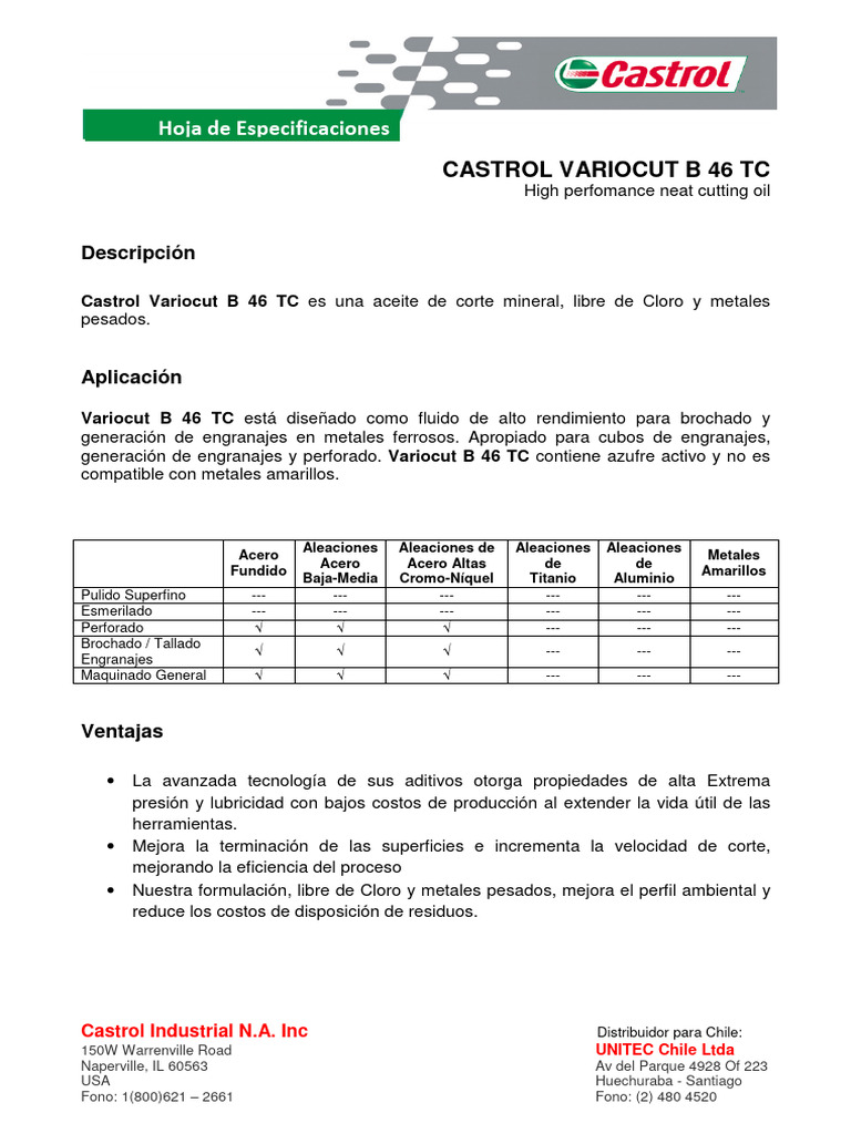 PDS - Variocut B 46 TC | PDF | Engranaje | Aleación