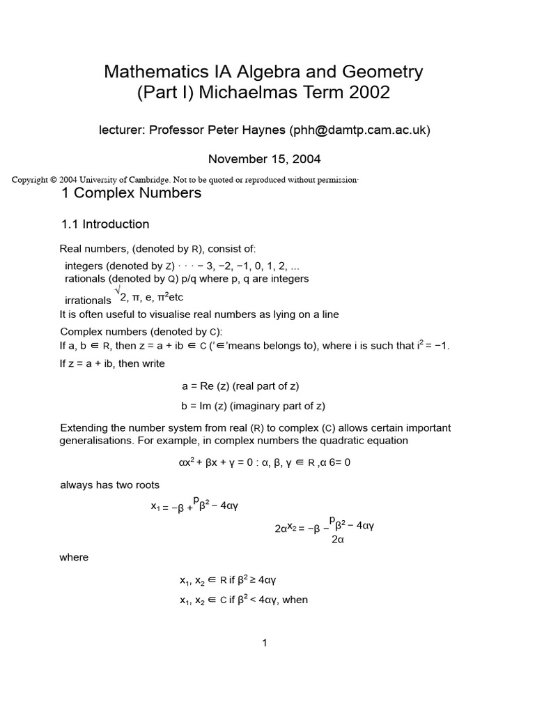 Maths Part 1 | PDF | Complex Number | Line (Geometry)
