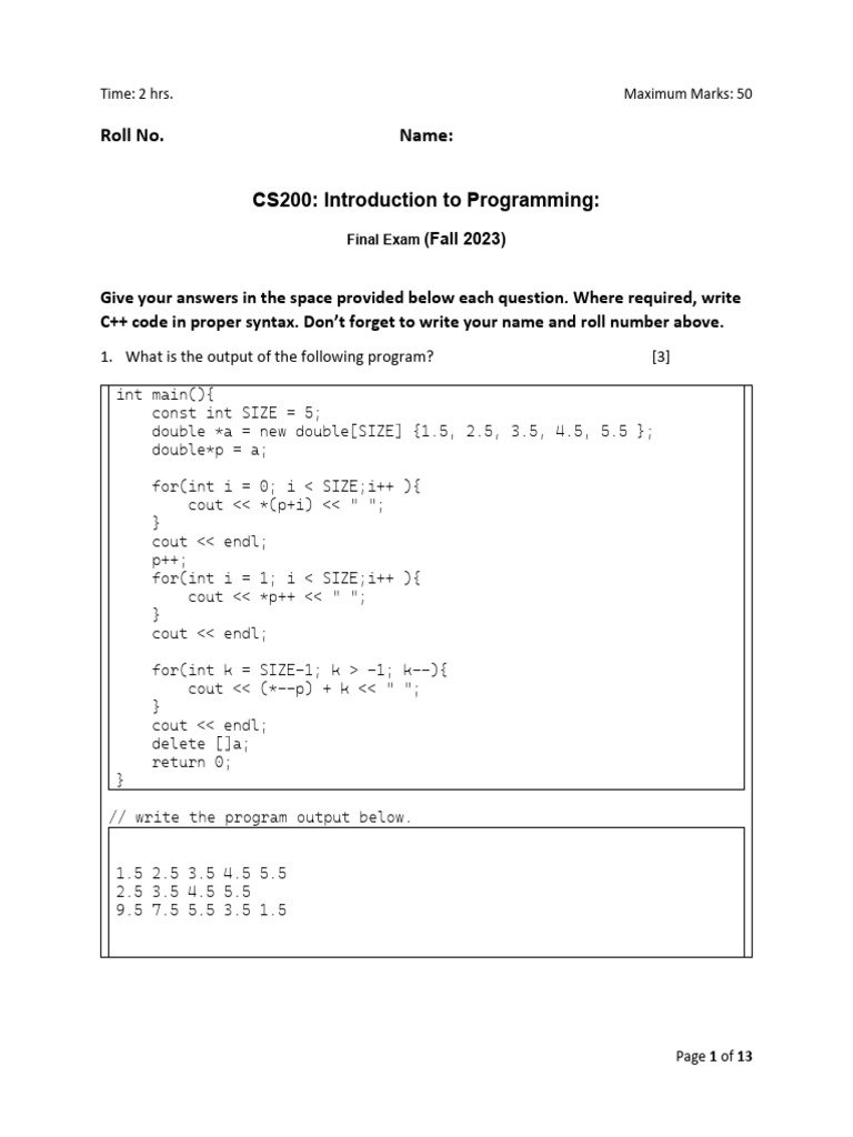 CS200 Final Exam Fall 2023 SOLUTION | PDF | Computer Programming | Programming Paradigms