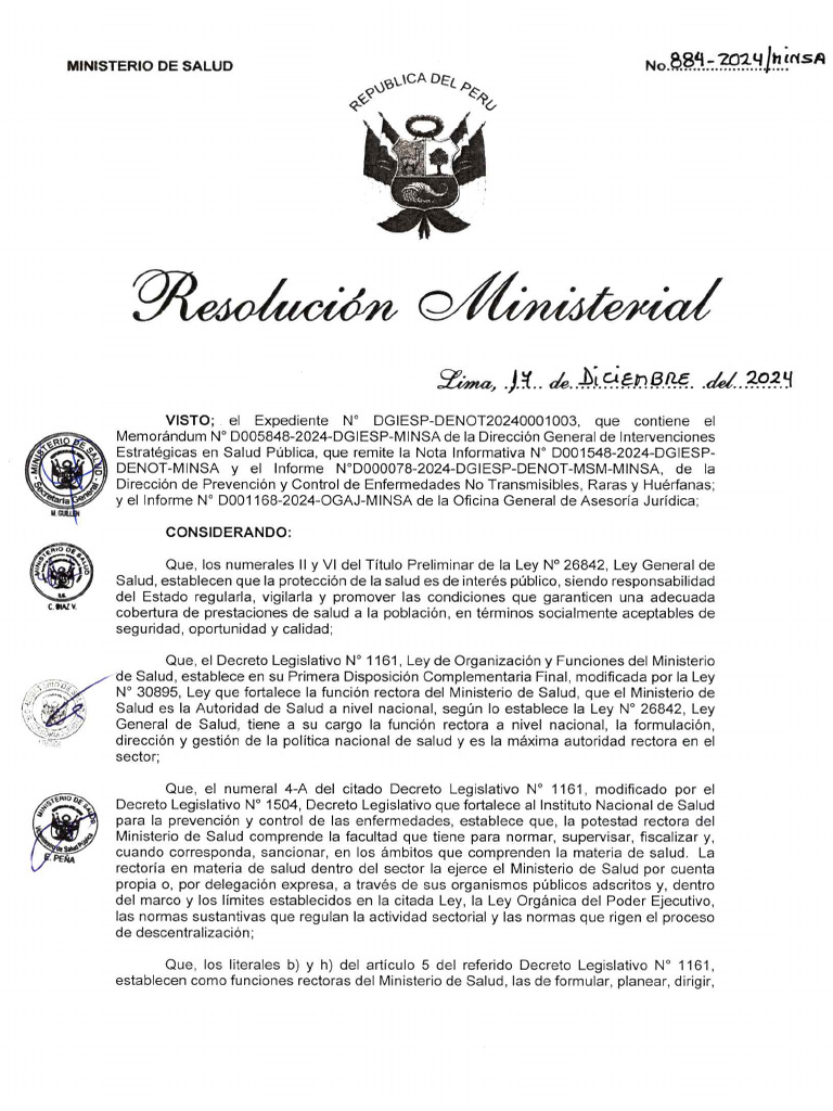 RM 884-2024-MINSA Aprueban La NTS 220-MINSA-DGIESP-2024 | PDF