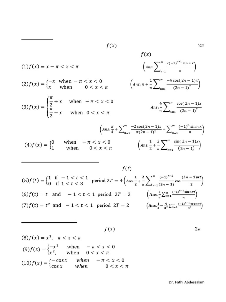 Fourier Series Exercise | PDF | Fourier Series | Function (Mathematics)