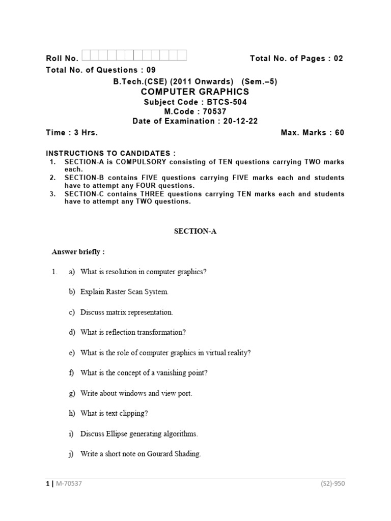 B.Tech Computer Graphics Exam Guide | PDF | Computer Graphics | Graphics