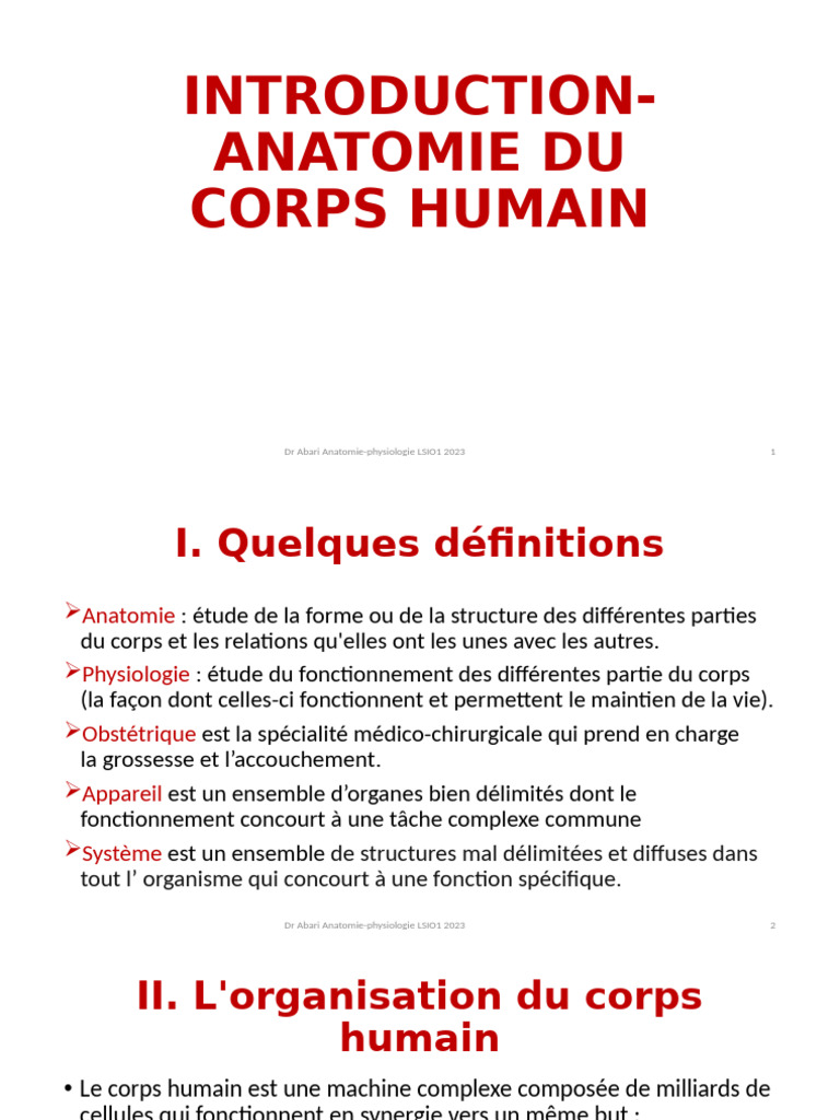 Introduction Anatomie | PDF | Métabolisme | Système de référence en anatomie