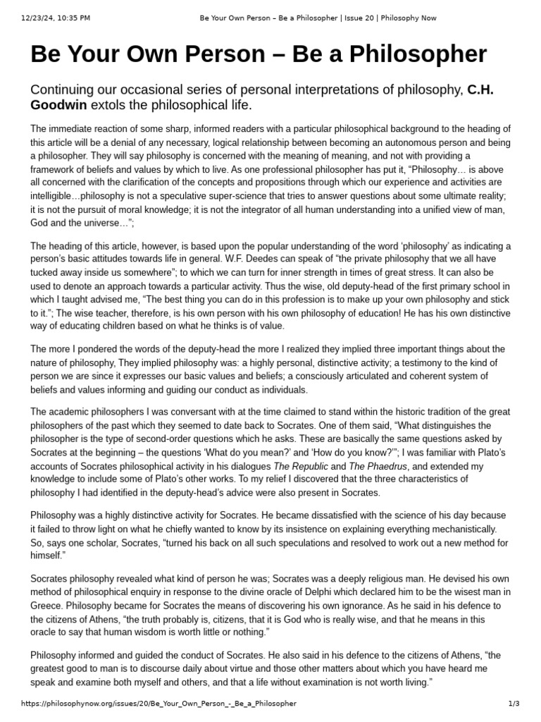 Philosophy as Personal Autonomy | PDF | Socrates | Ludwig Wittgenstein