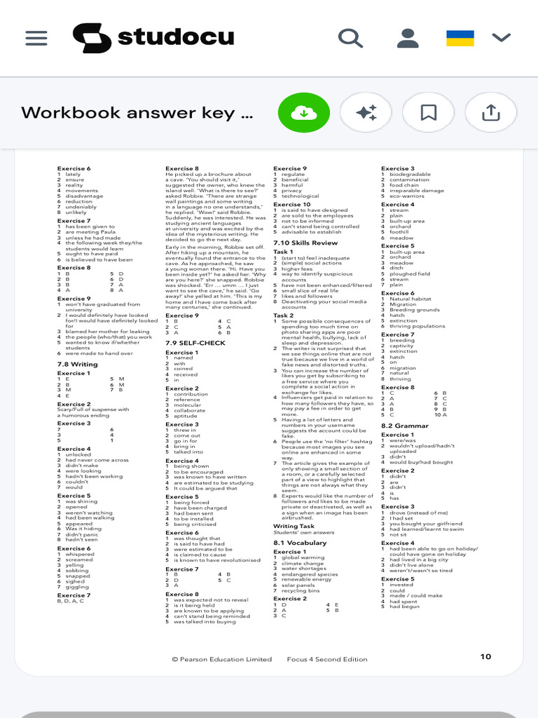 Workbook Answer Key - Focus 4 - 1 Vocabulary Exercise 1 1 Go 2 Person 3 Further 4 Prove 5 Course ...