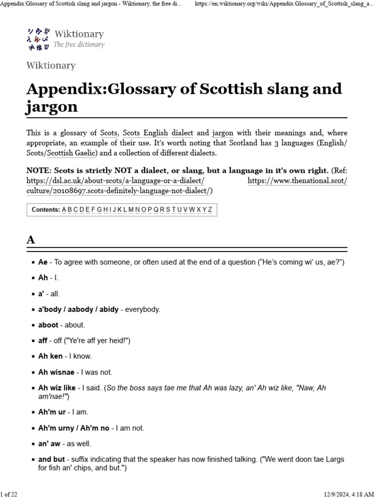 Appendix - Glossary of Scottish Slang and Jargon - Wiktionary, The Free ...
