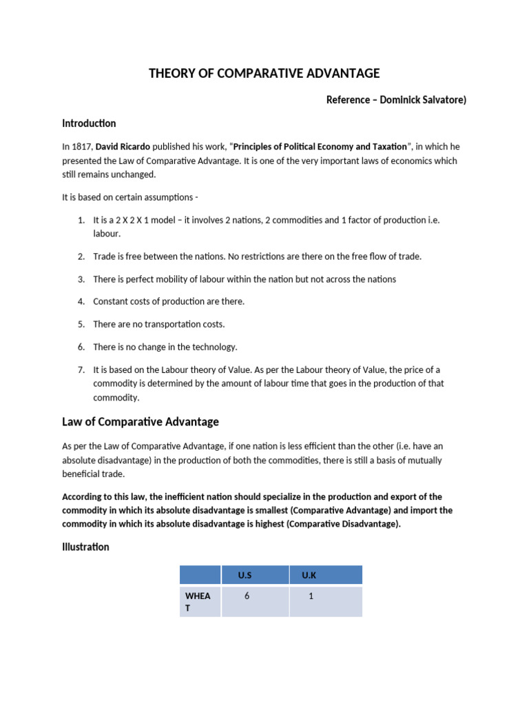 Theory of Comparative Advantage | PDF | Comparative Advantage | Economies