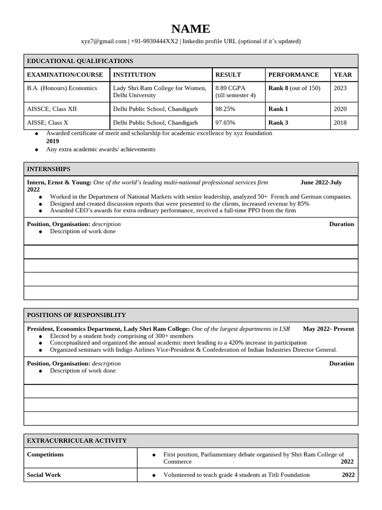 CV Template | PDF | Educational Stages