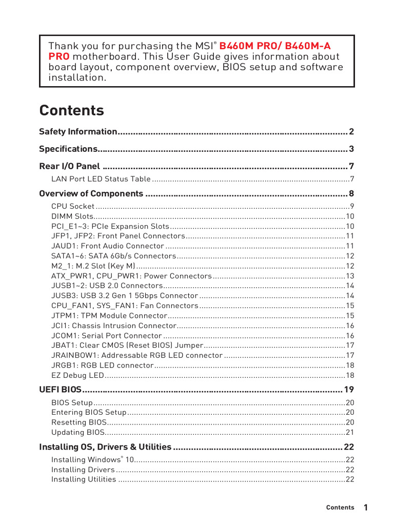 MSI B460M PRO-M7C88v1.2 Manual | PDF | Bios | Booting