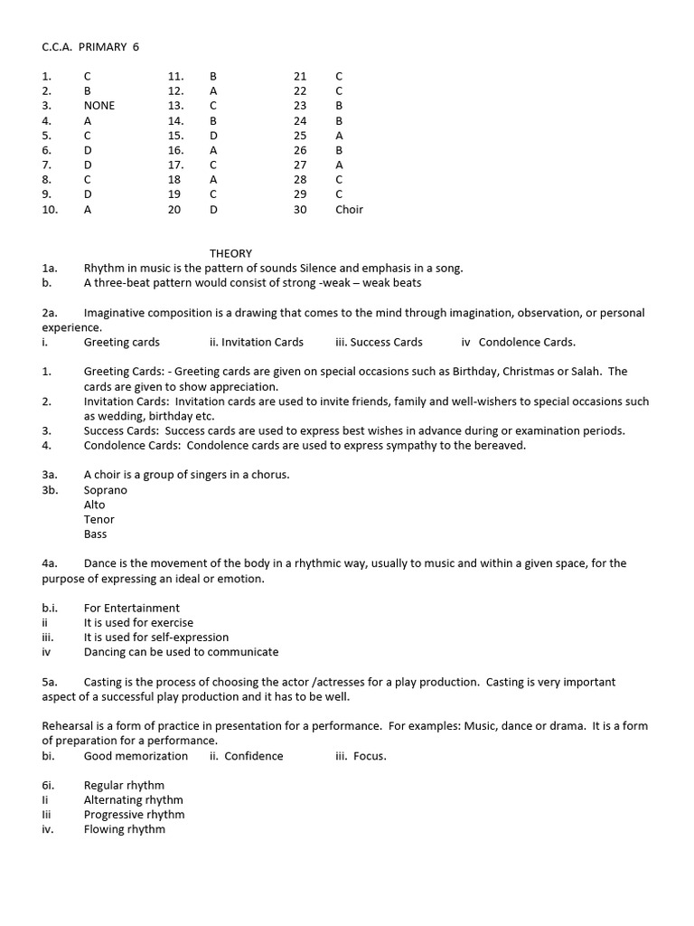 5 c.c.a Pry 6 Answer Napps 1st Term 2024-25 Utme | PDF | Rhythm | Music ...