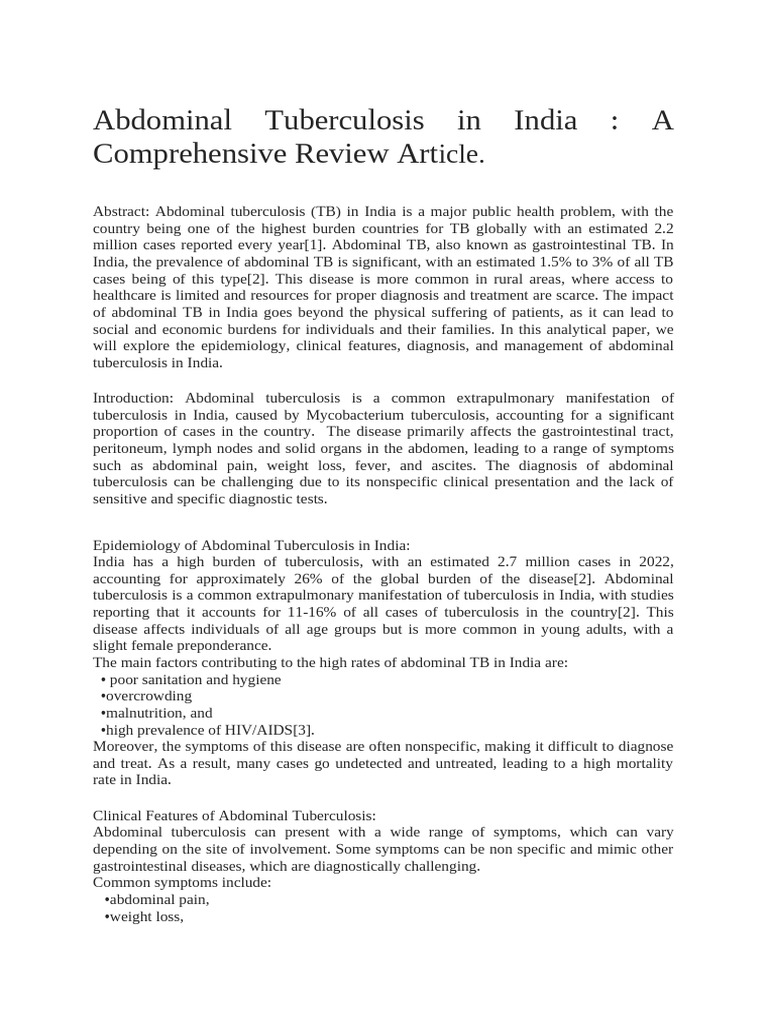 Abdominal Tuberculosis Final | PDF | Tuberculosis | Clinical Medicine