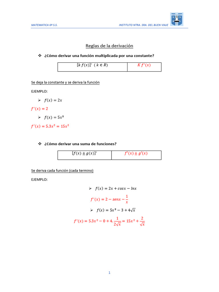 2.derivadas Reglas de Derivaci-In 1 y 2 | PDF