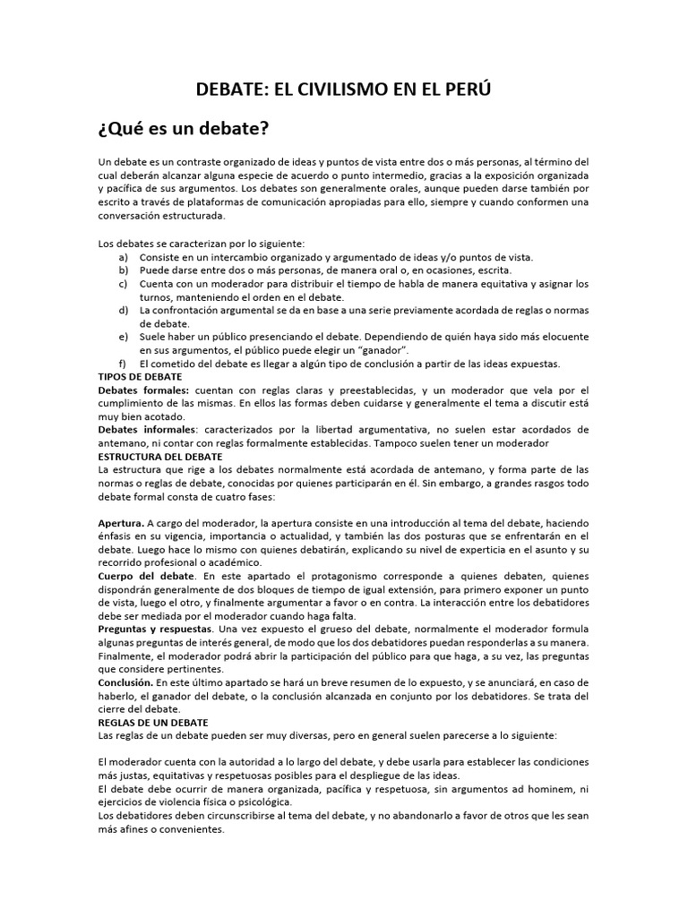 Debate - Civilismo en El Peru | PDF | Conocimiento | Perú