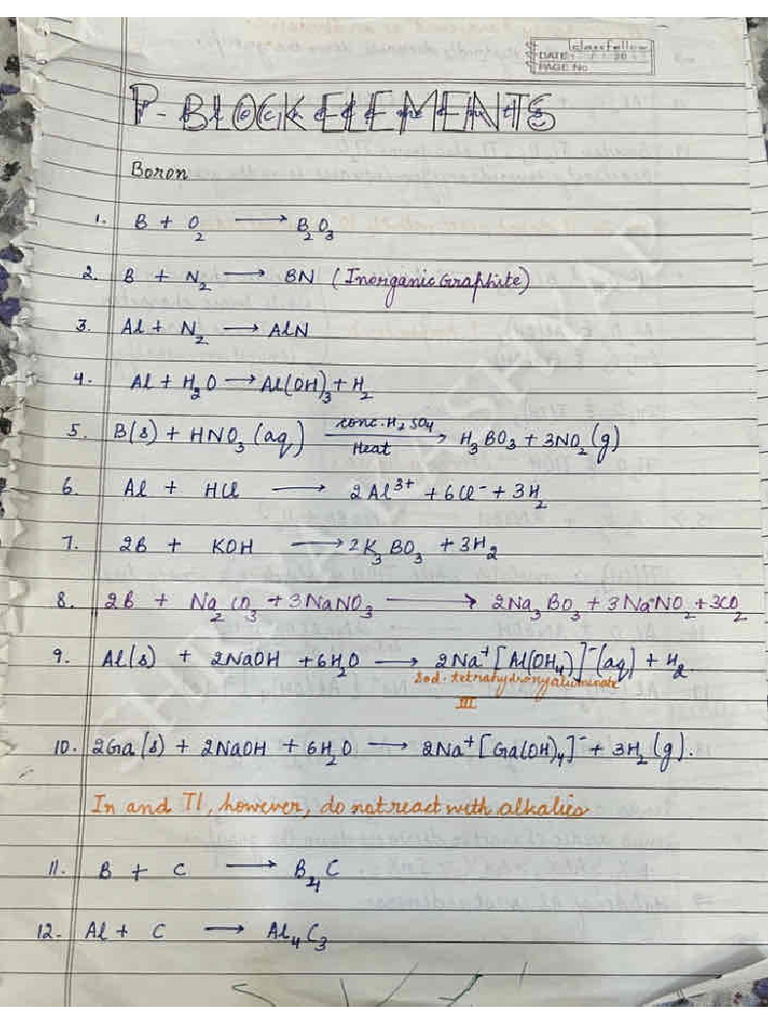 P Block (Xi) Short Notes | PDF