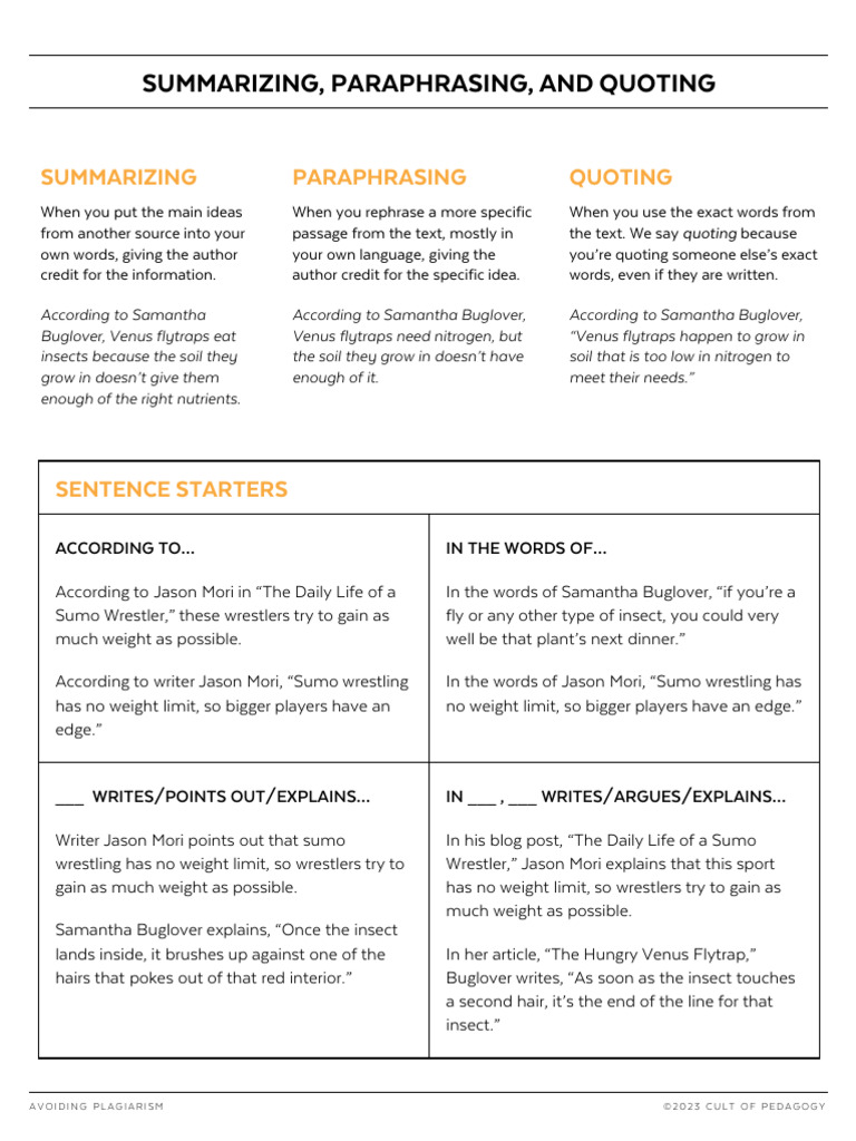 Ideas For Summarizing-Paraphrasing-Quoting | PDF | Botany