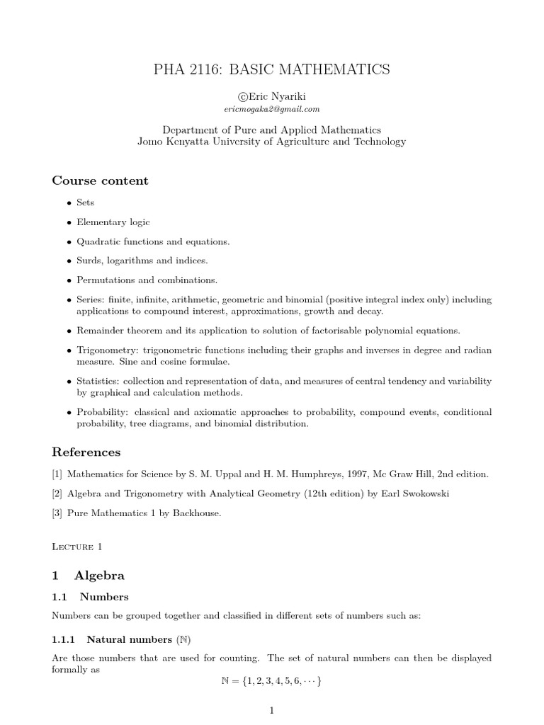 SMA 2104 Maths For Sciences | PDF | Quadratic Equation | Numbers