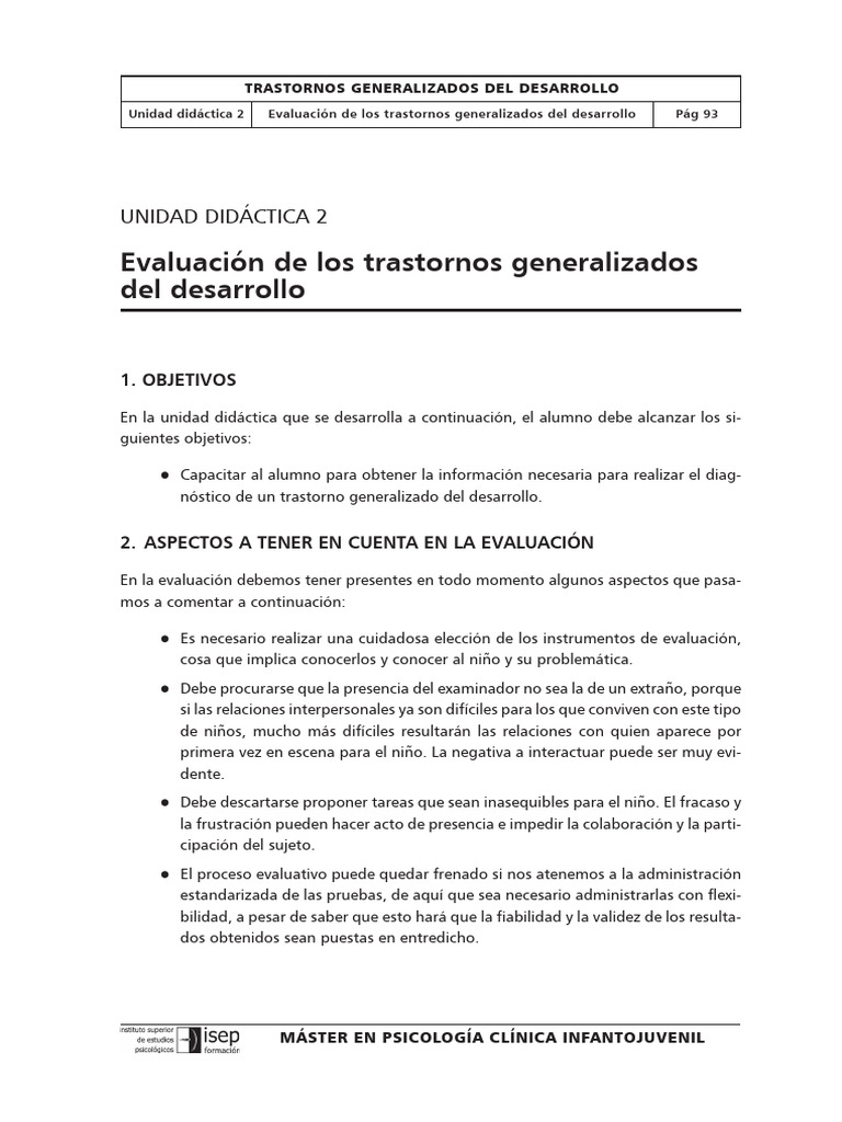 Evaluación de Los Trastornos Generalizados Del Desarrollo | PDF | Espectro autista | Síndrome de ...