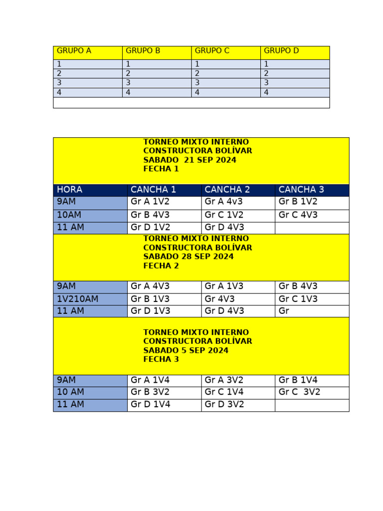 Torneo Mixto Interno Constructora Bolívar | PDF