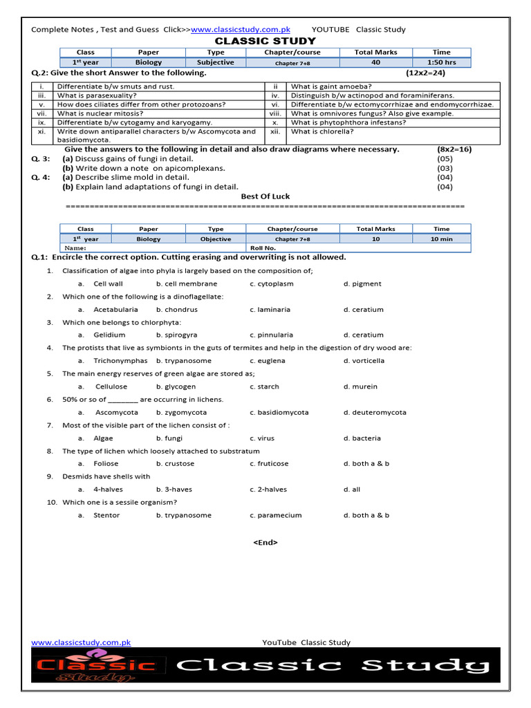 1st Year Bio CH 7+8 | PDF | Fungus | Mycology