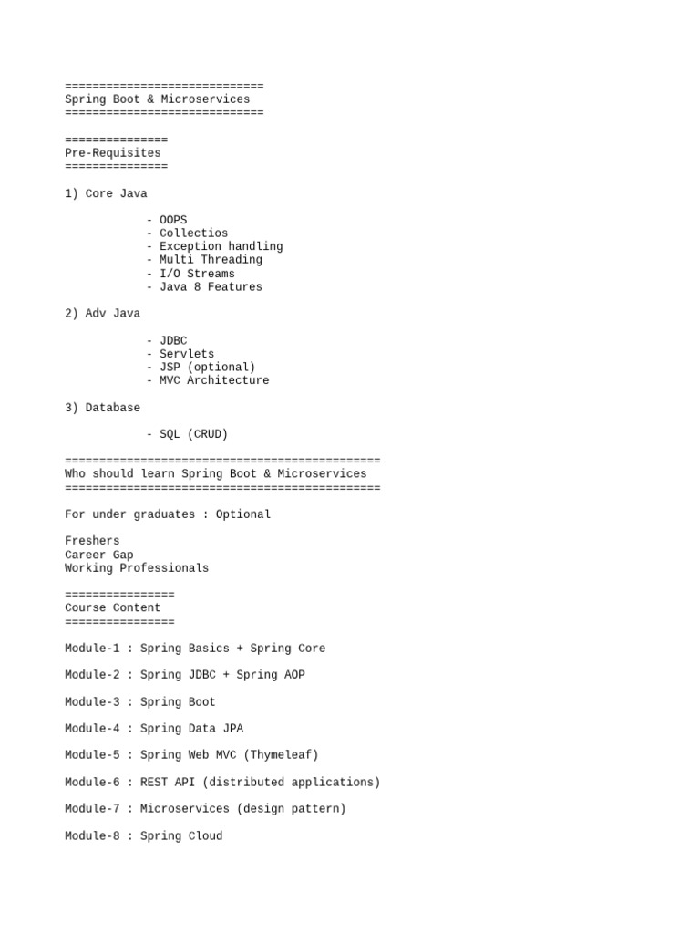 Spring Boot & Microservices Course Guide | PDF | Spring Framework | Computing