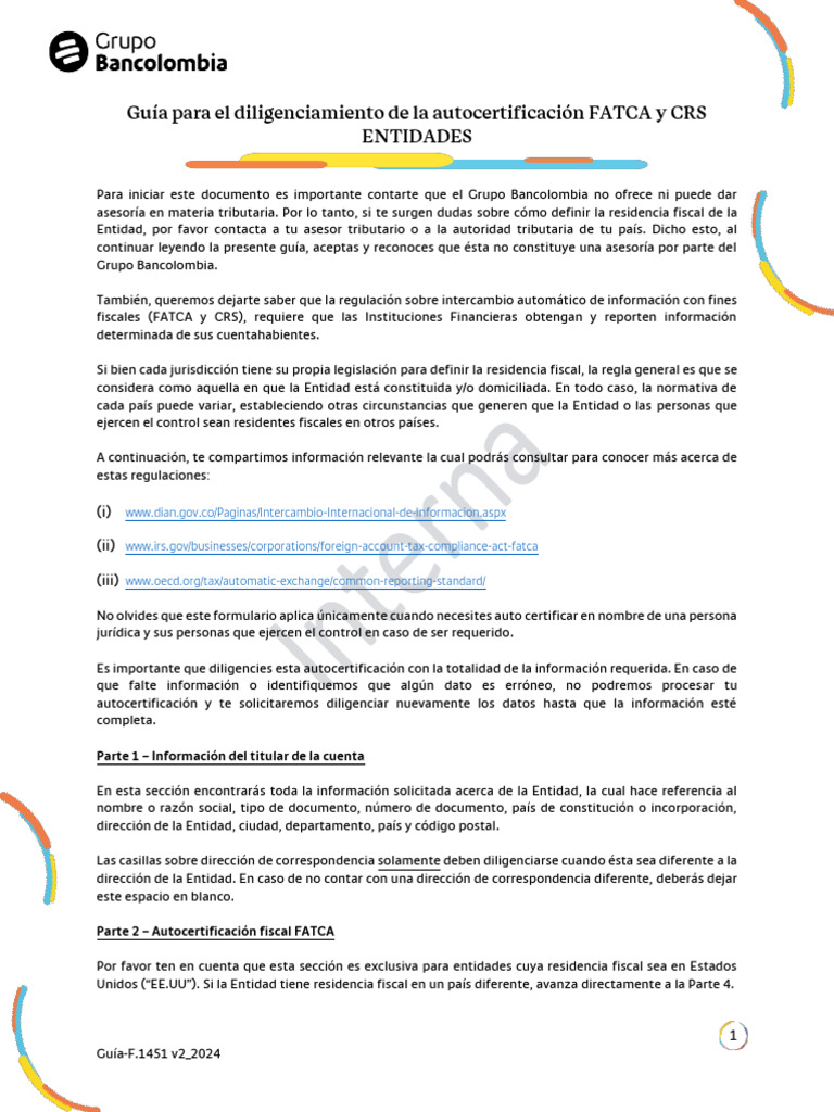 Guía de Autocertificación FATCA y CRS | PDF | Bancos | Seguro